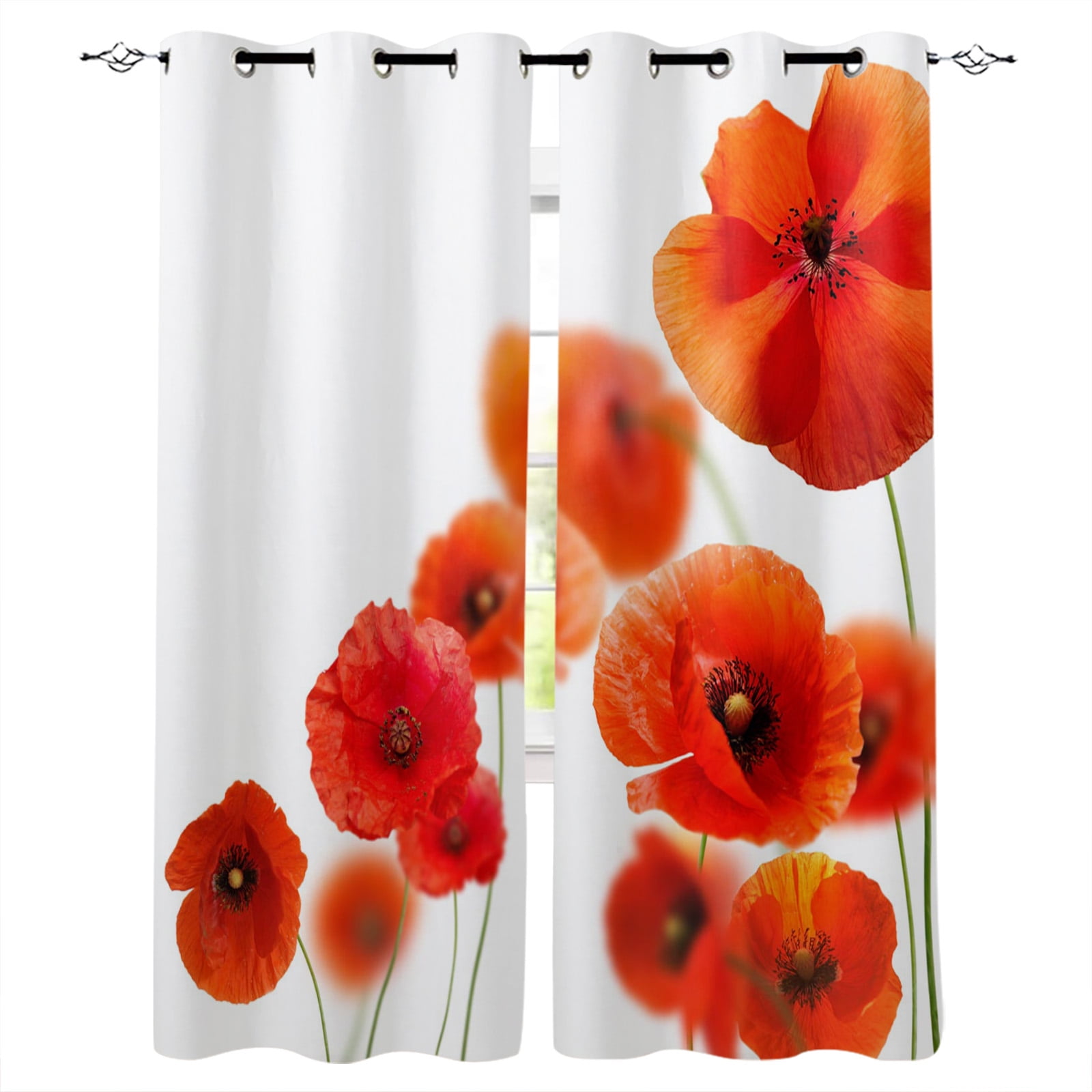 Red Poppy Board Grain Window Curtains Living Room Kitchen Curtains for ...