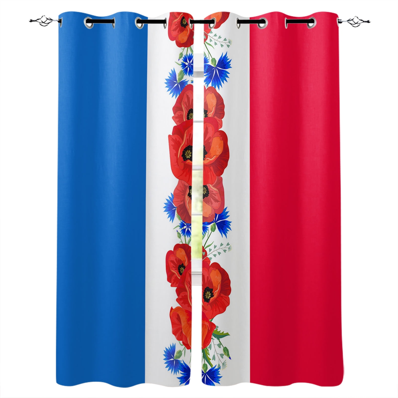 Red Poppy Board Grain Window Curtains Living Room Kitchen Curtains for ...