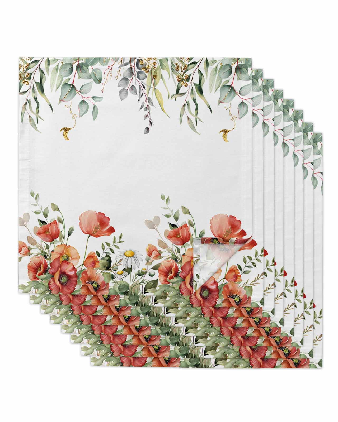 Red Poppy Cloth Napkins Set of 8 Reusable Dinner Napkins, Spring ...