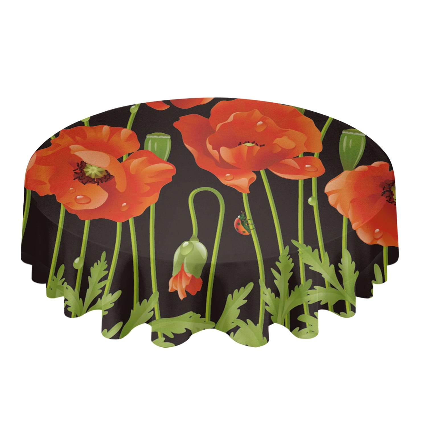 Red Poppy Field Flowers Round Tablecloths for Dining Table Waterproof ...