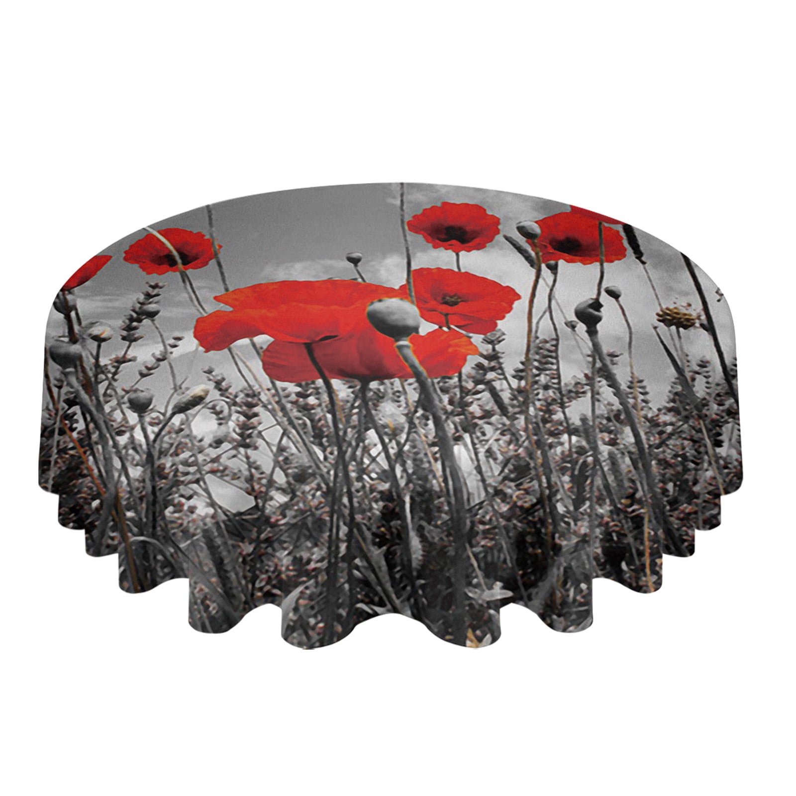 Red Poppy Field Flowers Round Tablecloths for Dining Table Waterproof ...