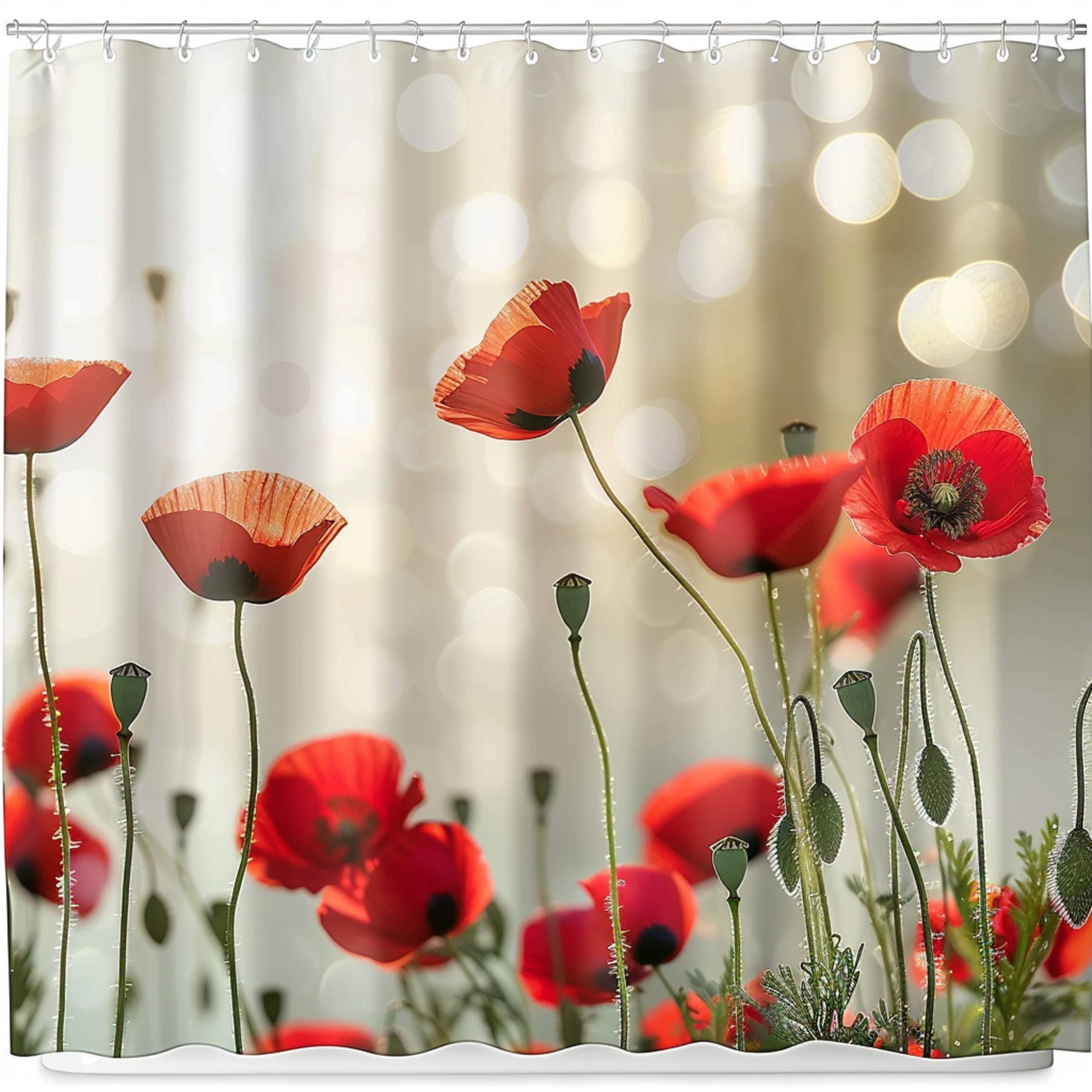 Red Poppy Field Impressionist Shower Curtain Bokeh Sunlight Bathroom ...