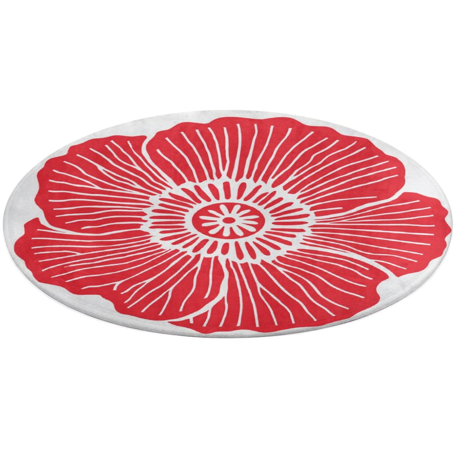 Red Poppy Floral Circle Design Rugs Trea Rugs Not-Slip Round Rugs Area ...