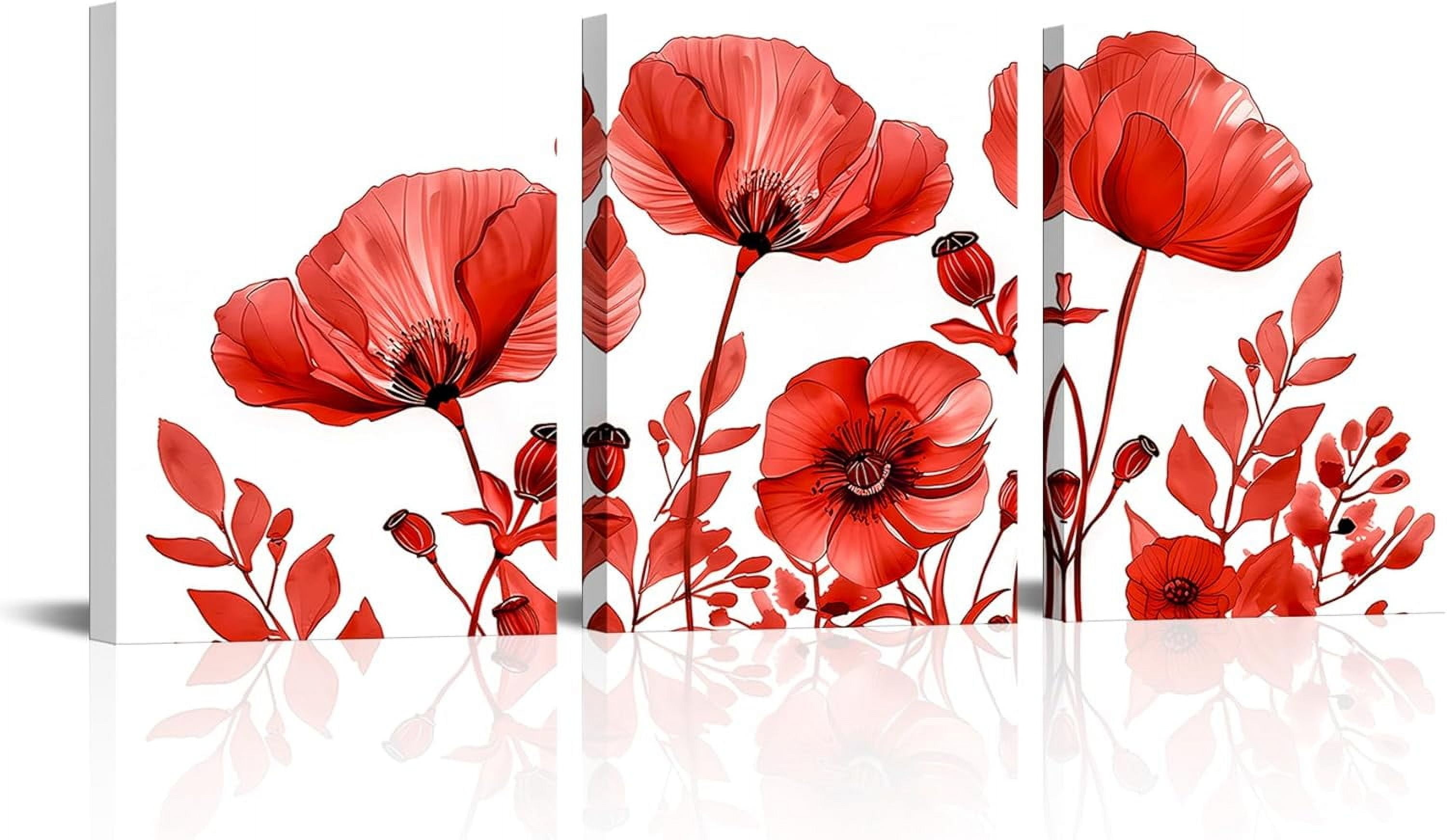 Red Poppy Flower Canvas Wall Art Abstract Watercolor Poppy Pictures ...