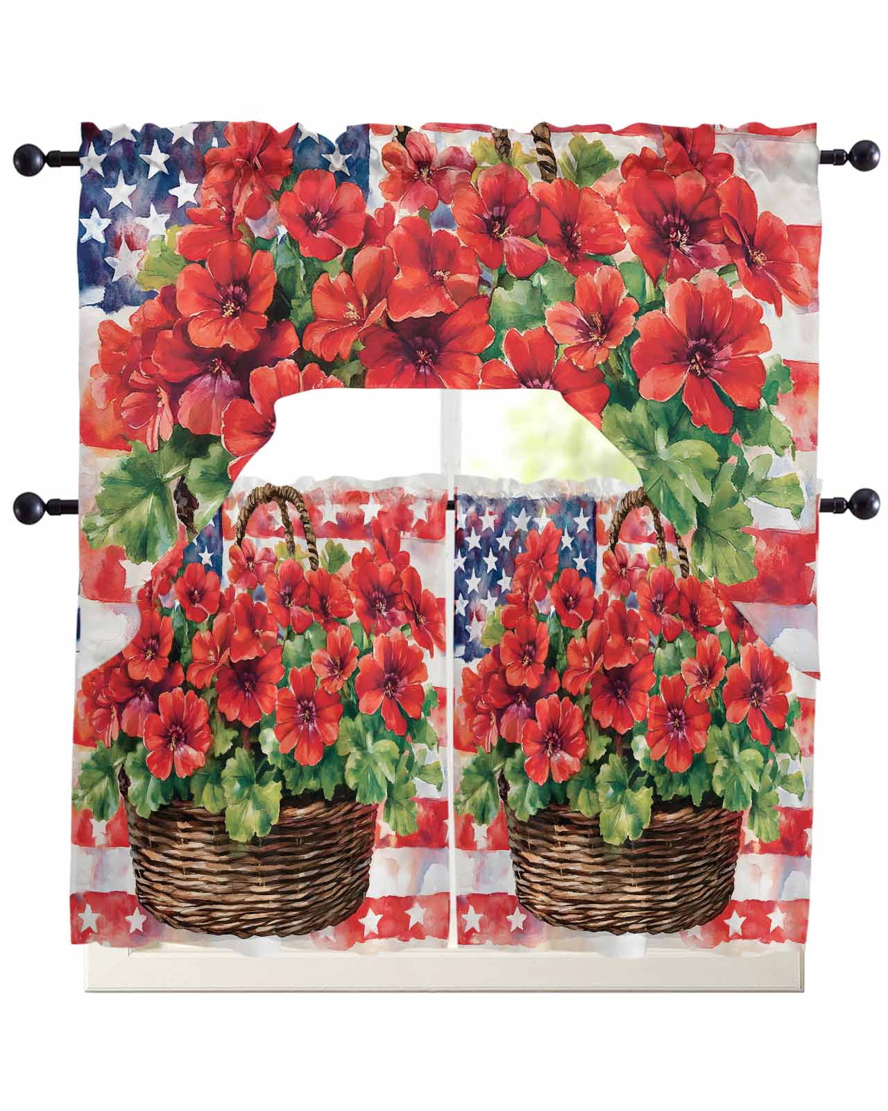 Red Poppy Flower Kitchen Curtains Swag Valance and Tier Curtains Set 36 ...