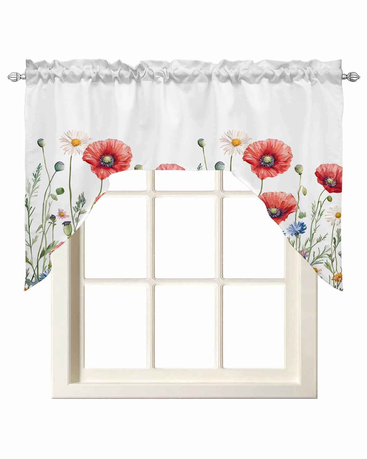 Red Poppy Flower Kitchen Curtains Swag Valance for Windows/Bathroom ...