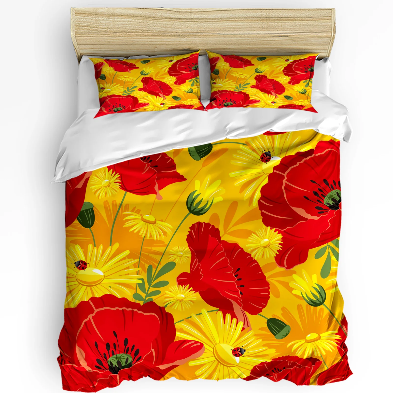 Red Poppy Flower Plant Nature 3pcs Bedding Set For Bedroom Double Bed ...