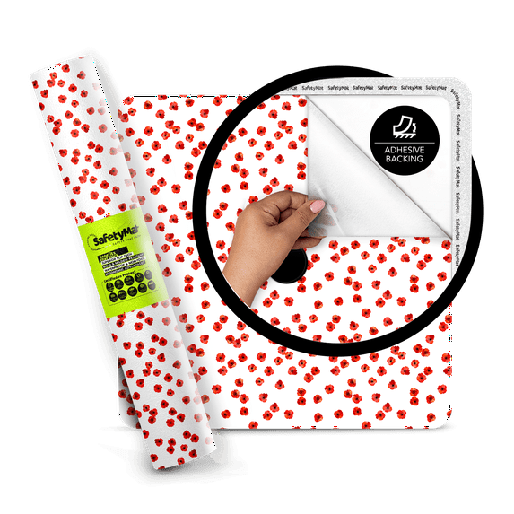 Red Poppy Flower Print Shower Mat Without Suction Cups | Peel and Stick ...