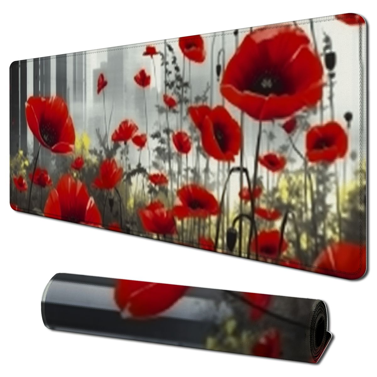 Red Poppy Flower Prints Large Office Gaming Mouse pad Strong Adhesion and Durability Precision ...
