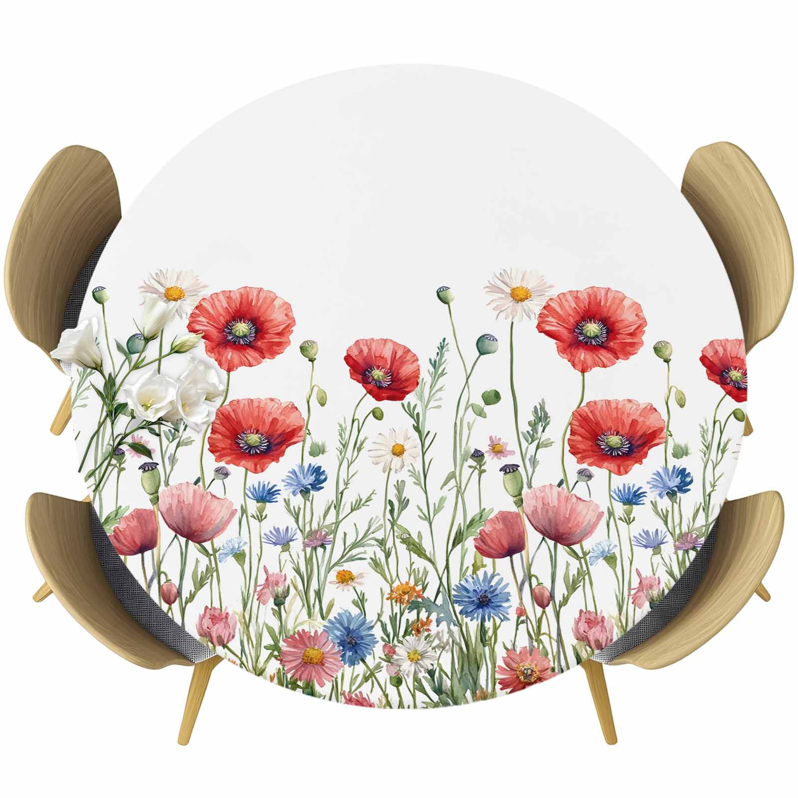 Red Poppy Flower Round Tablecloth 36-44 Inch Round Fitted Table Cloth ...