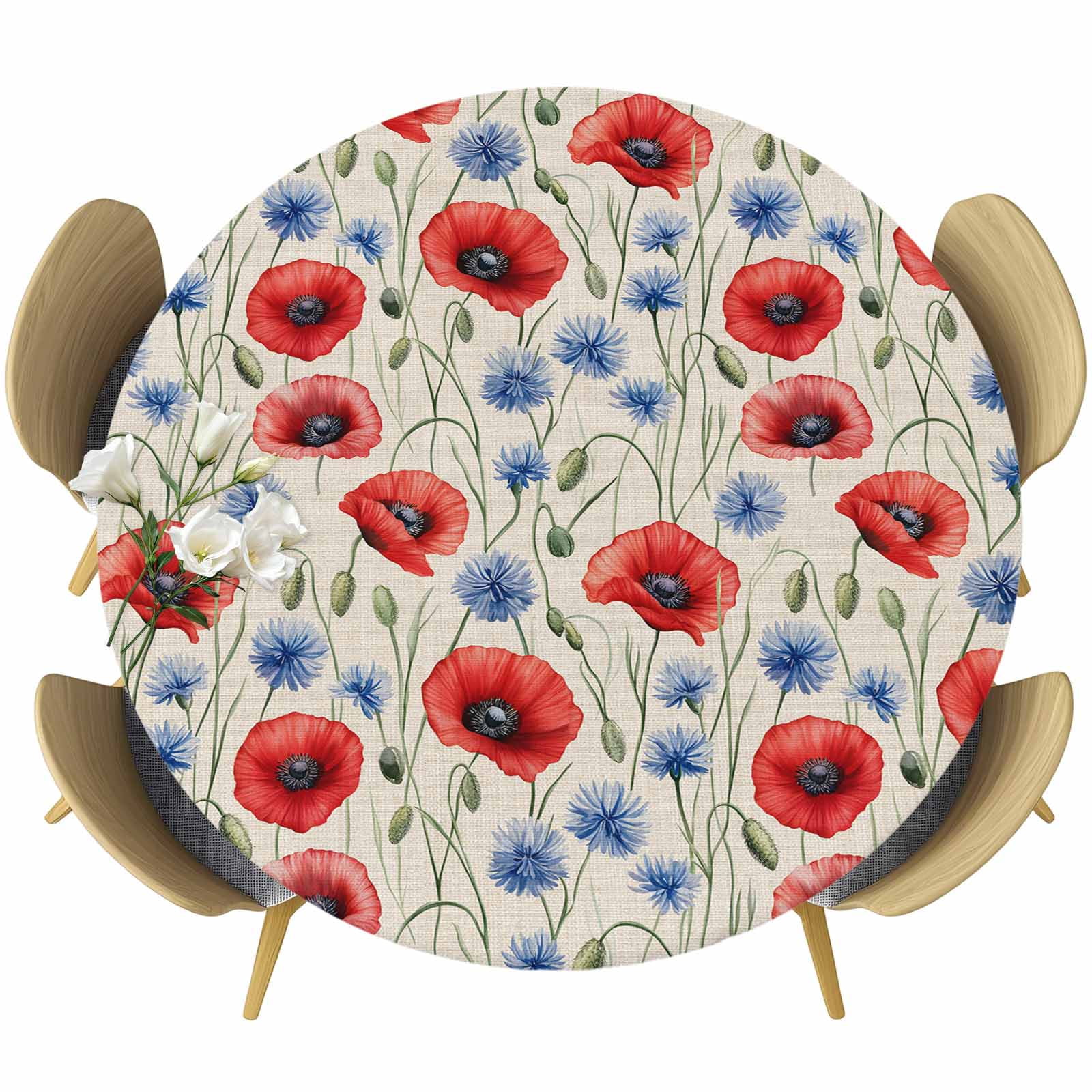 Red Poppy Flower Round Tablecloth 36-44 Inch Round Fitted Table Cloth ...