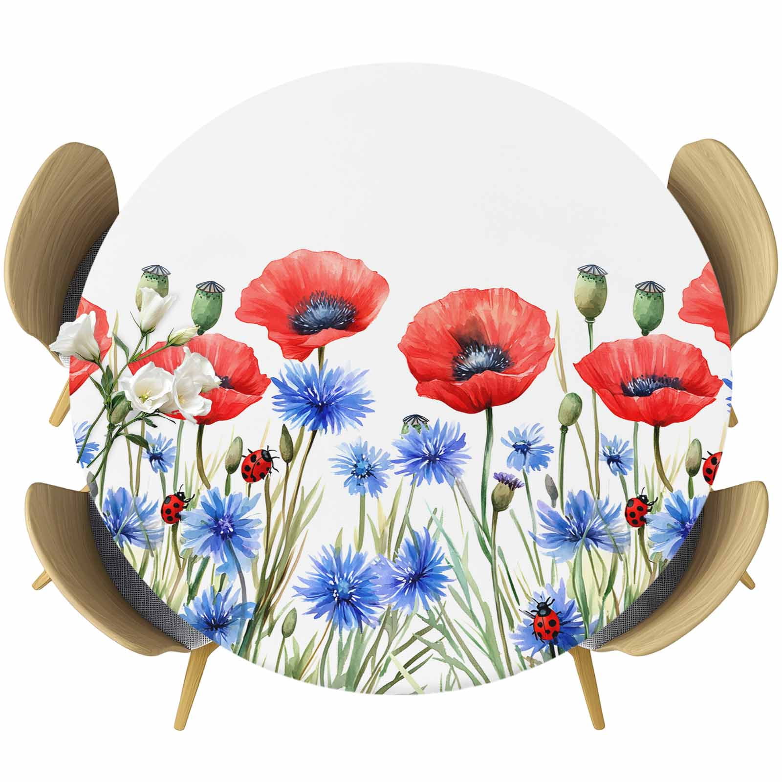 Red Poppy Flower Round Tablecloth 36-44 Inch Round Fitted Table Cloth ...