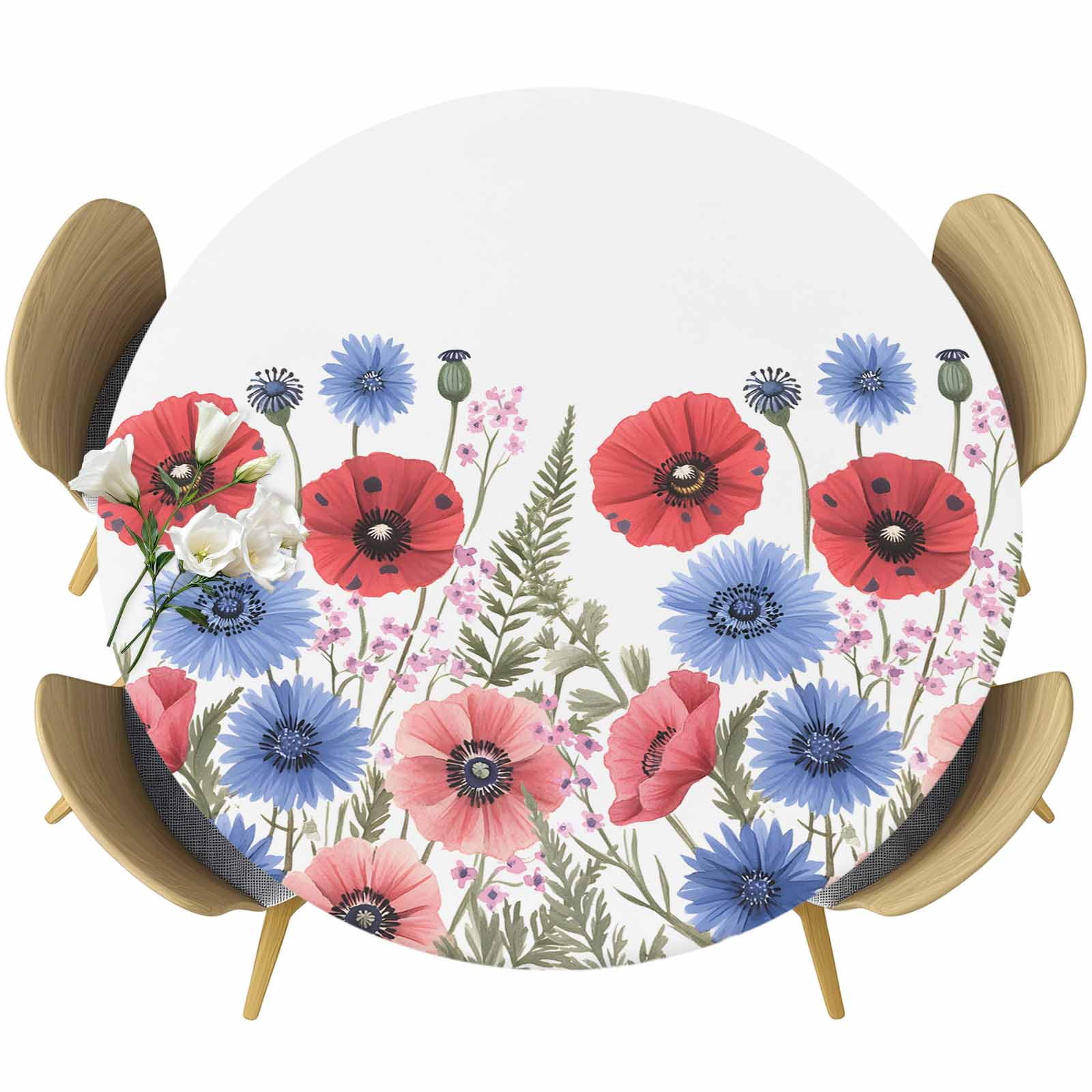 Red Poppy Flower Round Tablecloth 55-60 Inch Round Fitted Table Cloth ...