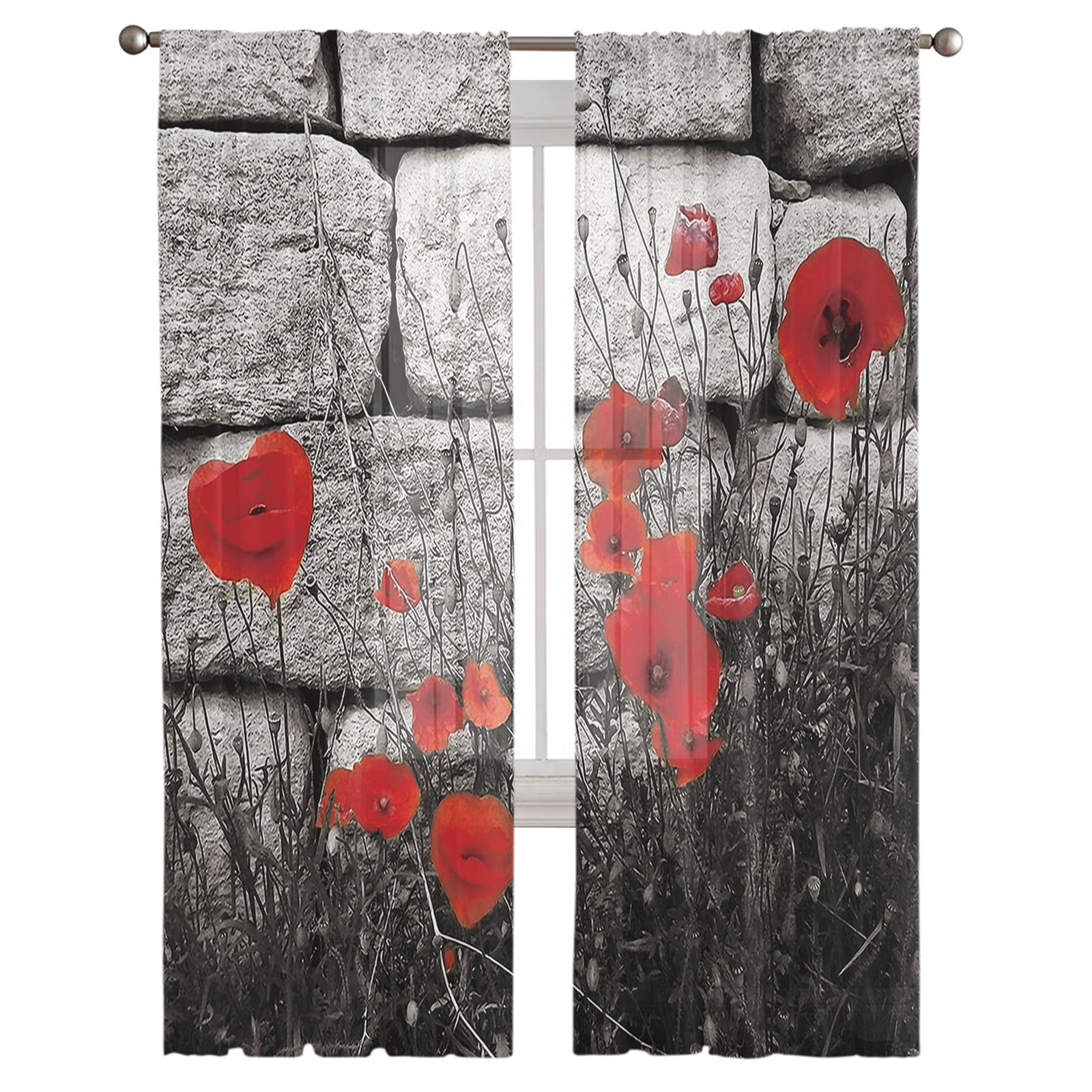Red Poppy Flower St Wall Background Tulle Curtains for Bedroom Home r ...
