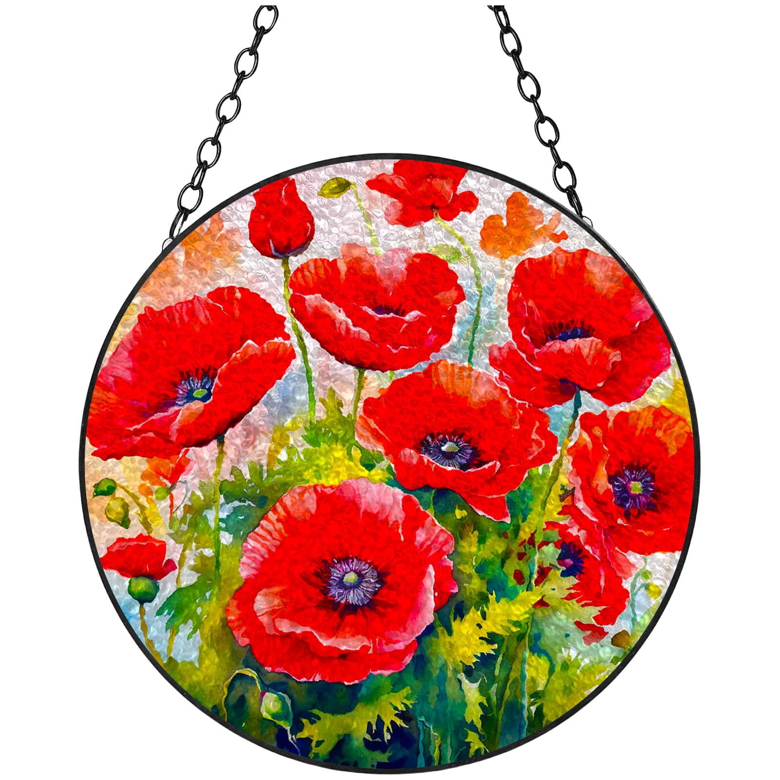 Red Poppy Flower Stained Glass Suncatcher Colored Handmade Window ...