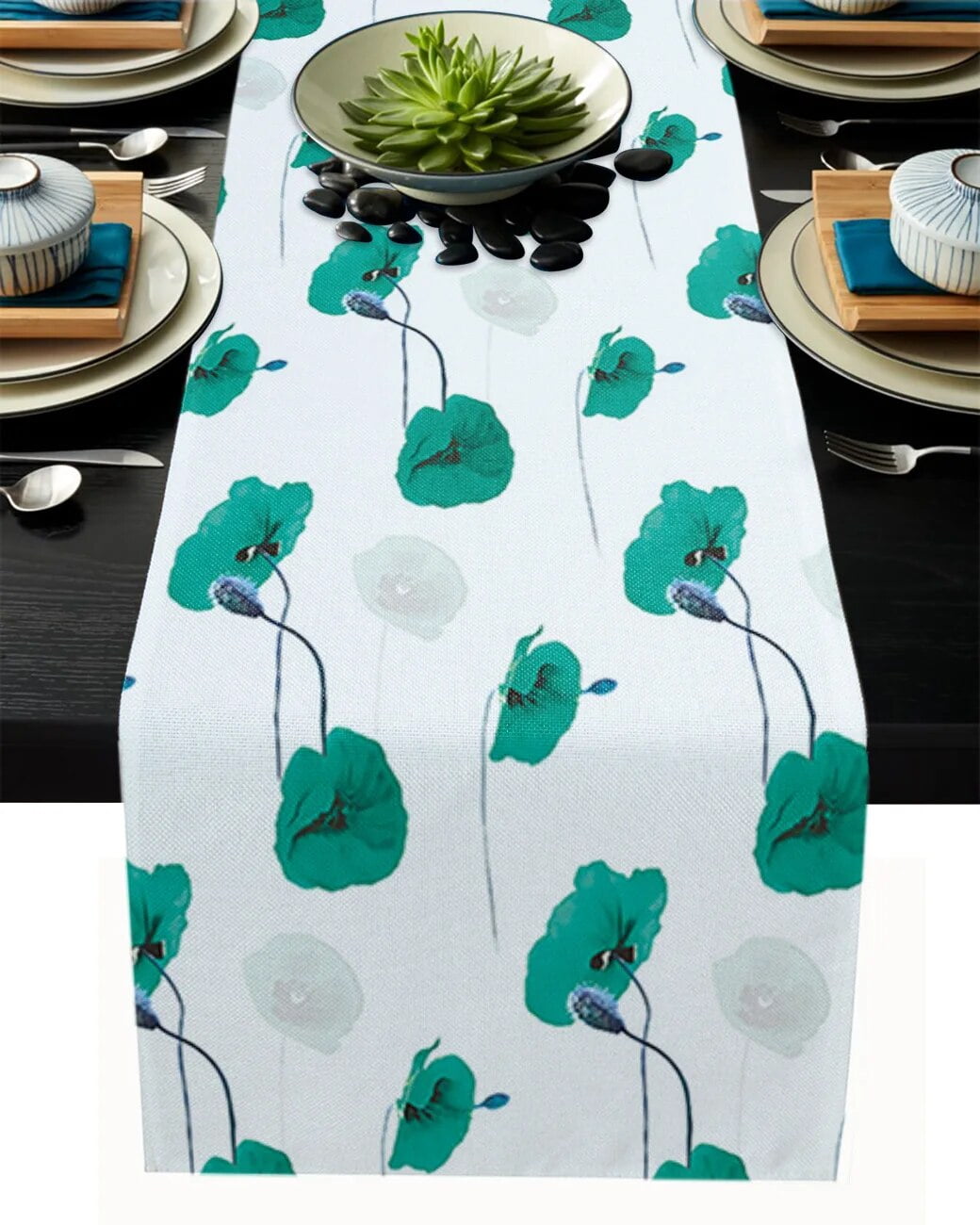 Red Poppy Flower Table Runner Hotel Wedding Decor Table Cover Christmas ...