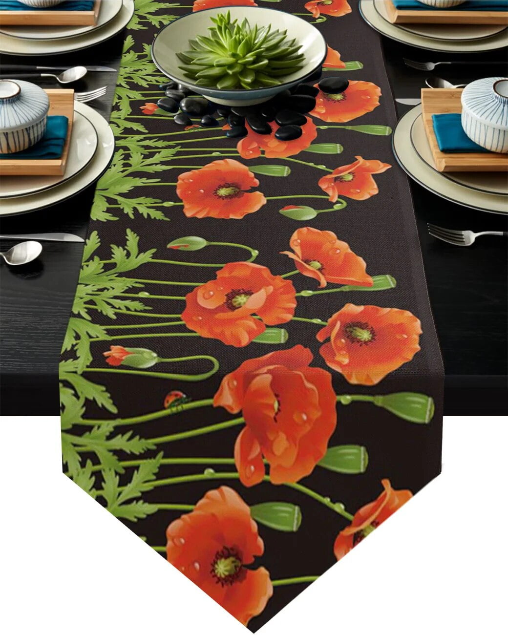 Red Poppy Flower Table Runner Party Wedding Champagne Decoration Table ...