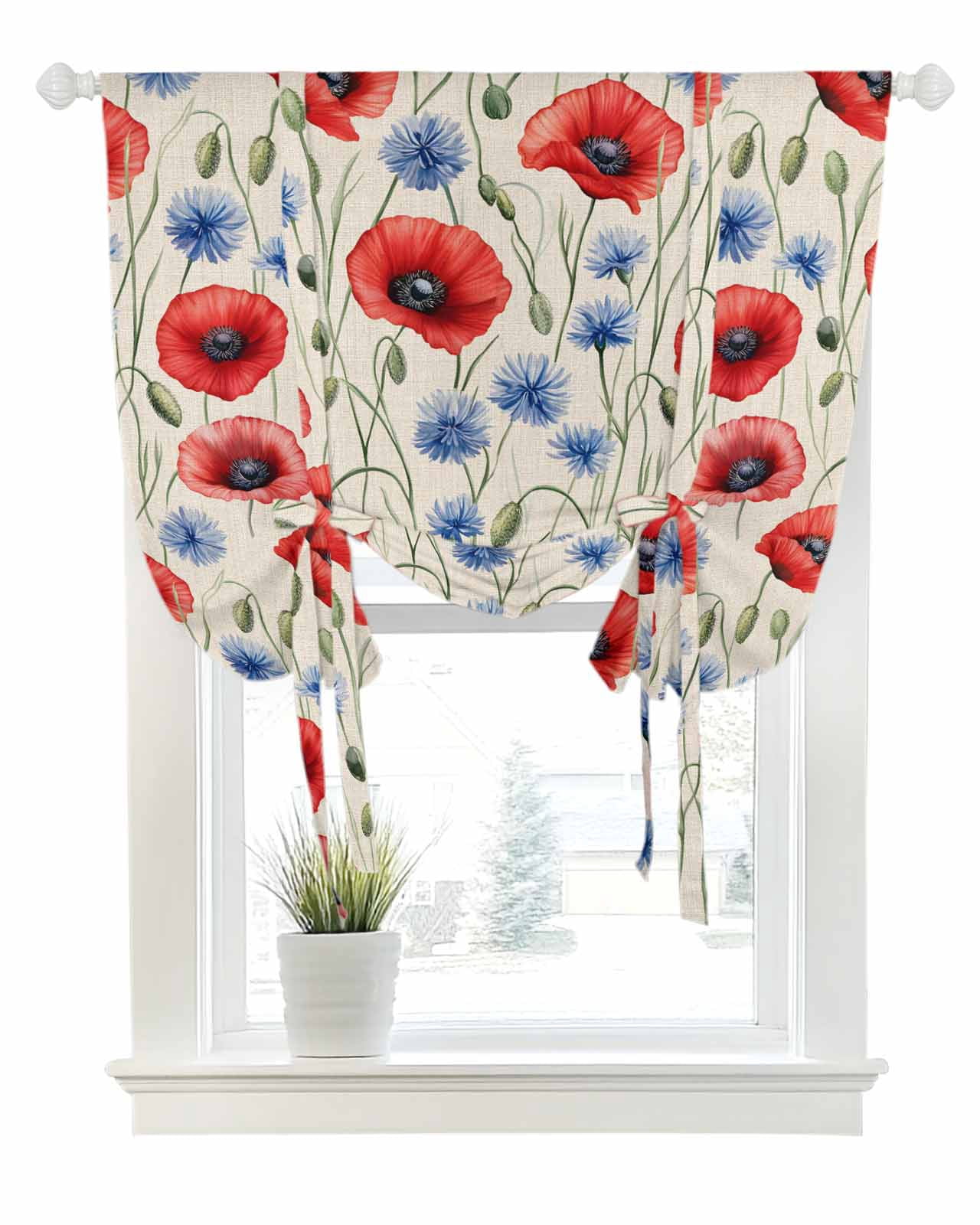 Red Poppy Flower Tie Up Curtains for Window, Thermal Insulated Balloon ...