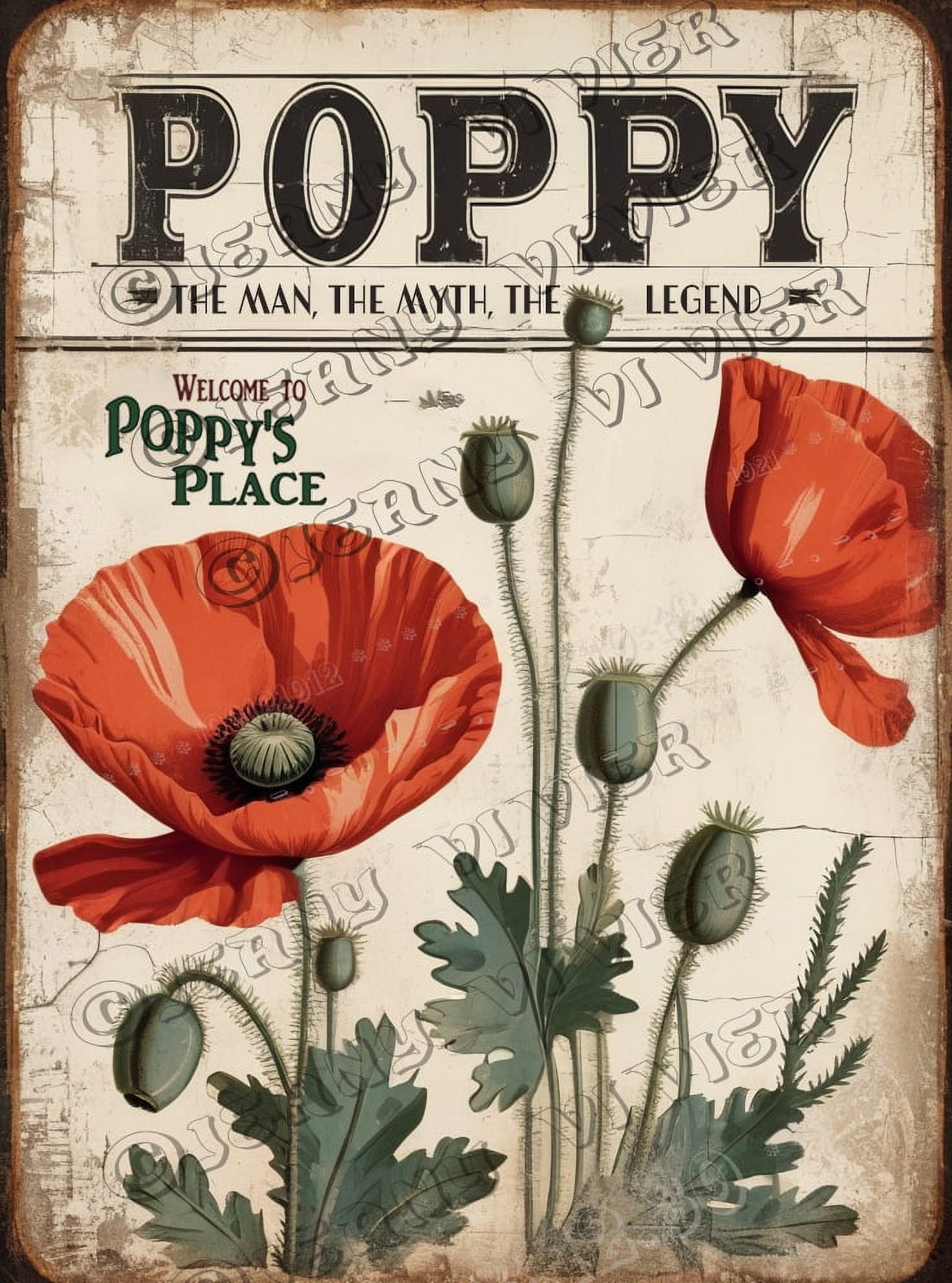 Red Poppy Flower Vintage Aluminum Sign 12x8 IN Red Wall Art Elegant ...