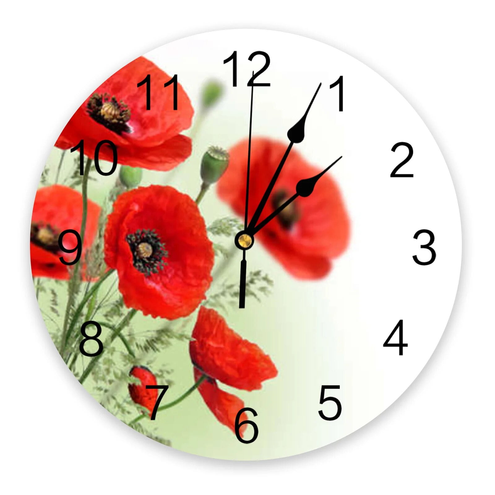 Red Poppy Flower Wall Clock Large Modern Kitchen Dinning Round Wall ...