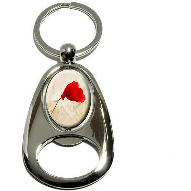 Red Poppy Flower in Wheat Field, Chrome Plated Metal Spinning Oval ...