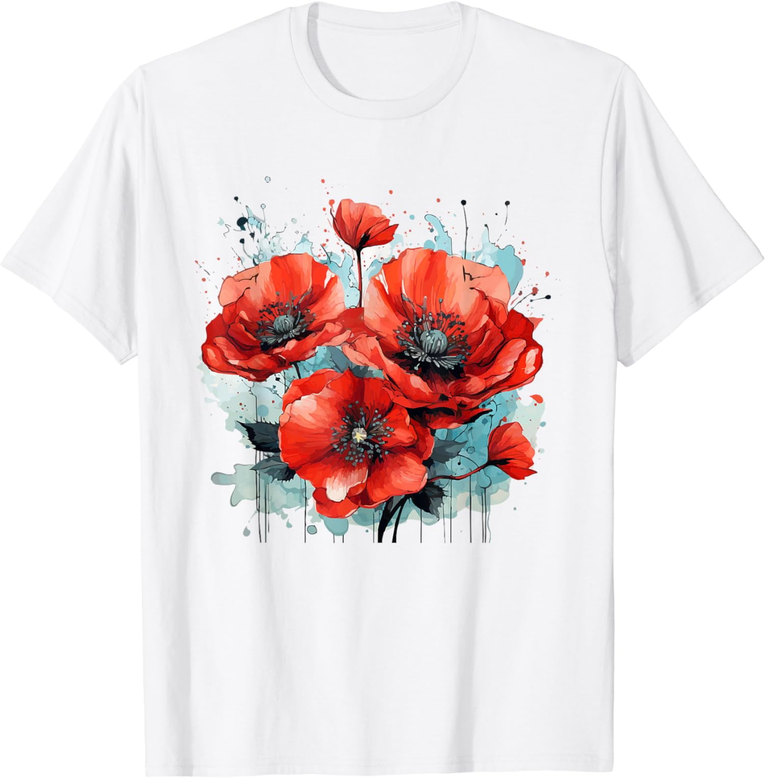 Red Poppy Flowers Lover Botanical Poppies Plant Biologist T-Shirt ...