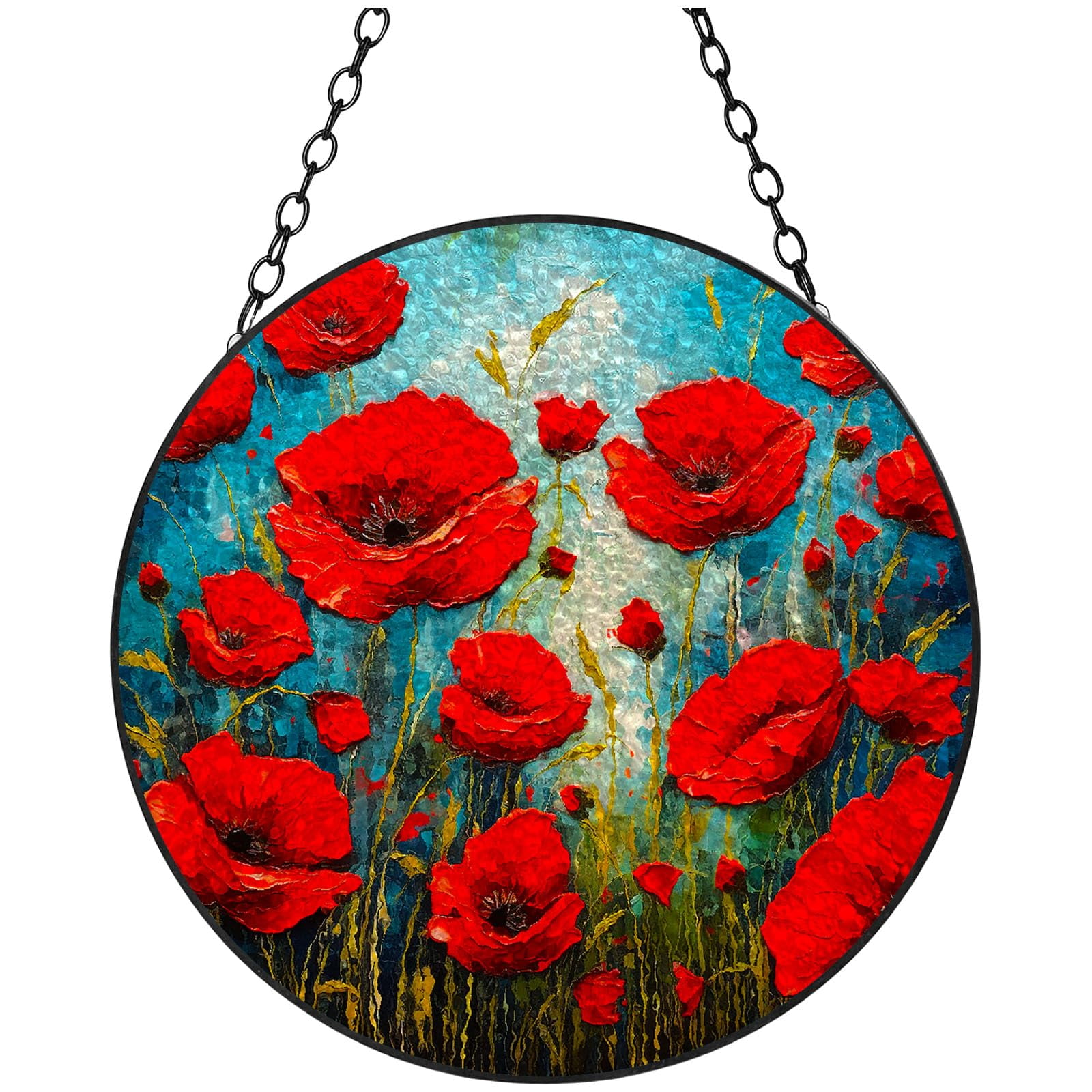 Red Poppy Flowers Stained Glass Suncatcher Handmade Window Hanging ...