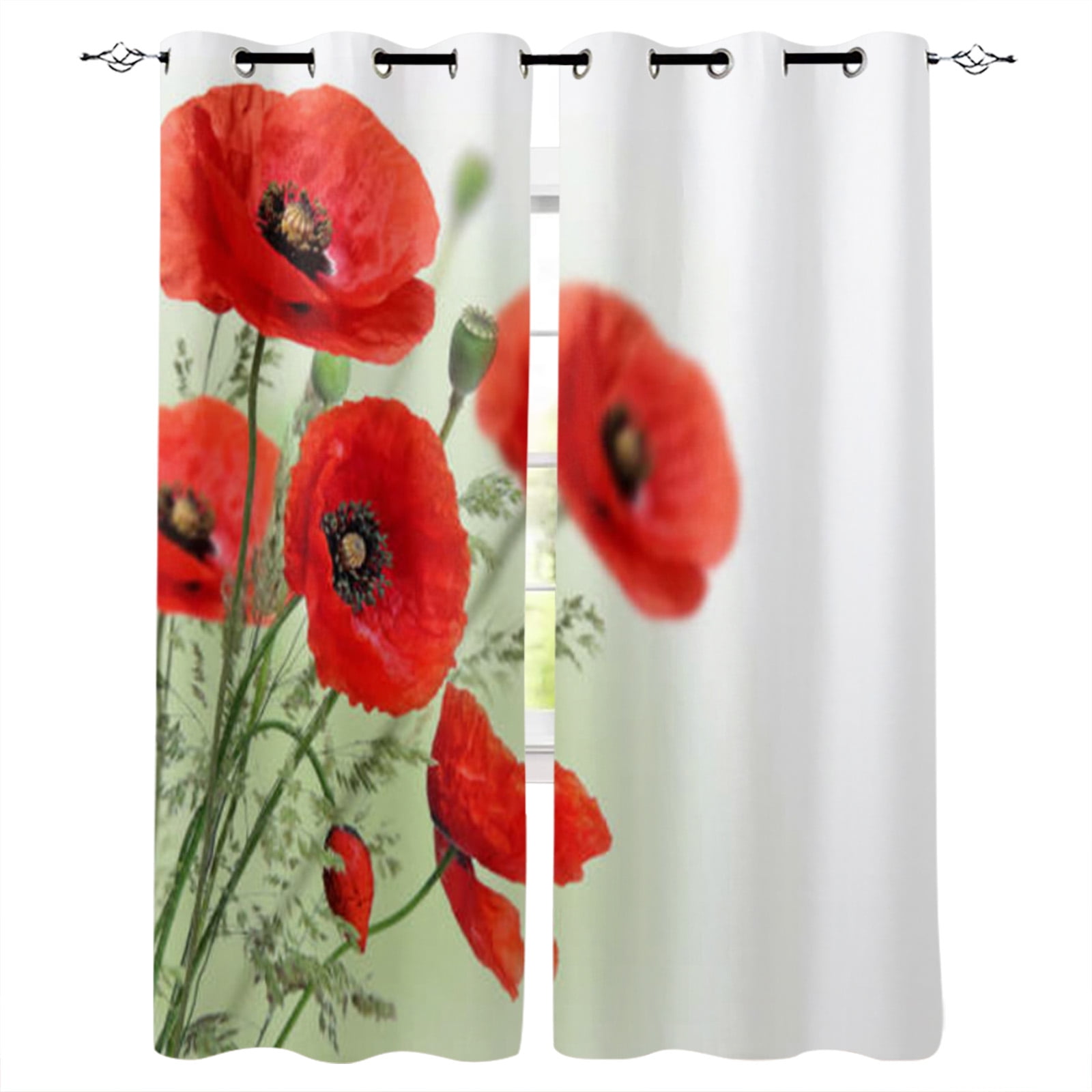 Red Poppy Flowers Window Curtains Home r Kitchen Draperies Curtains for ...