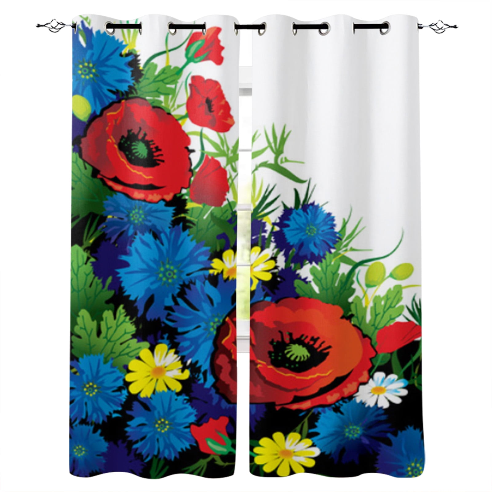 Red Poppy Flowers Window Curtains Home r Kitchen Draperies Curtains for ...