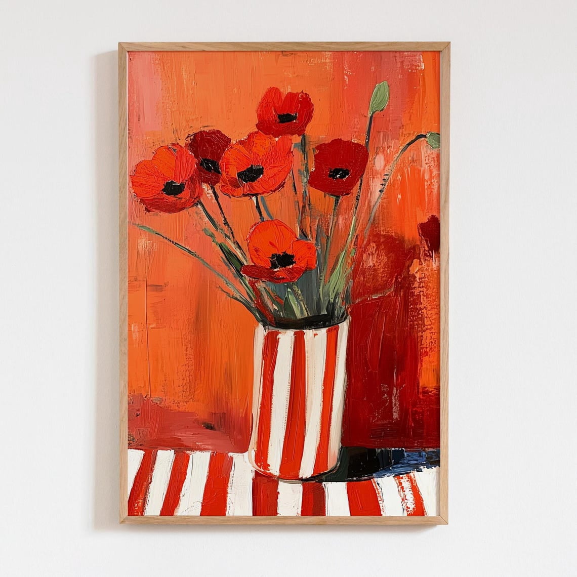 Red Poppy Palette Knife Floral Matisse Inspired Still Life Striped Vase ...