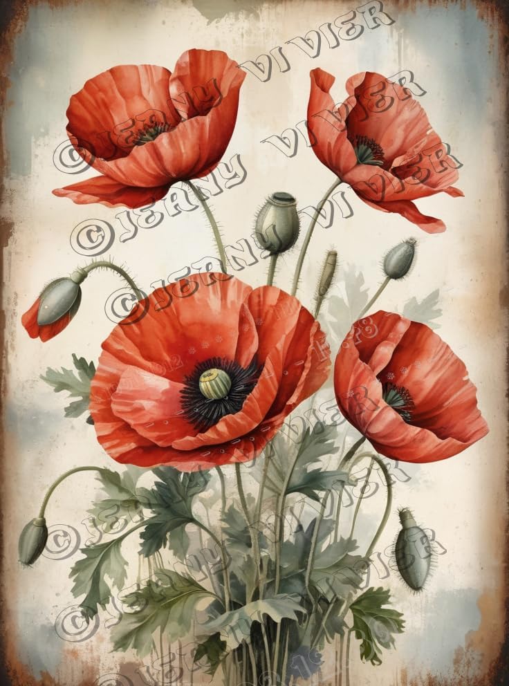 Red Poppy Retro Aluminum Sign 5.5x8 IN Metal Sign Rose Flower Office ...