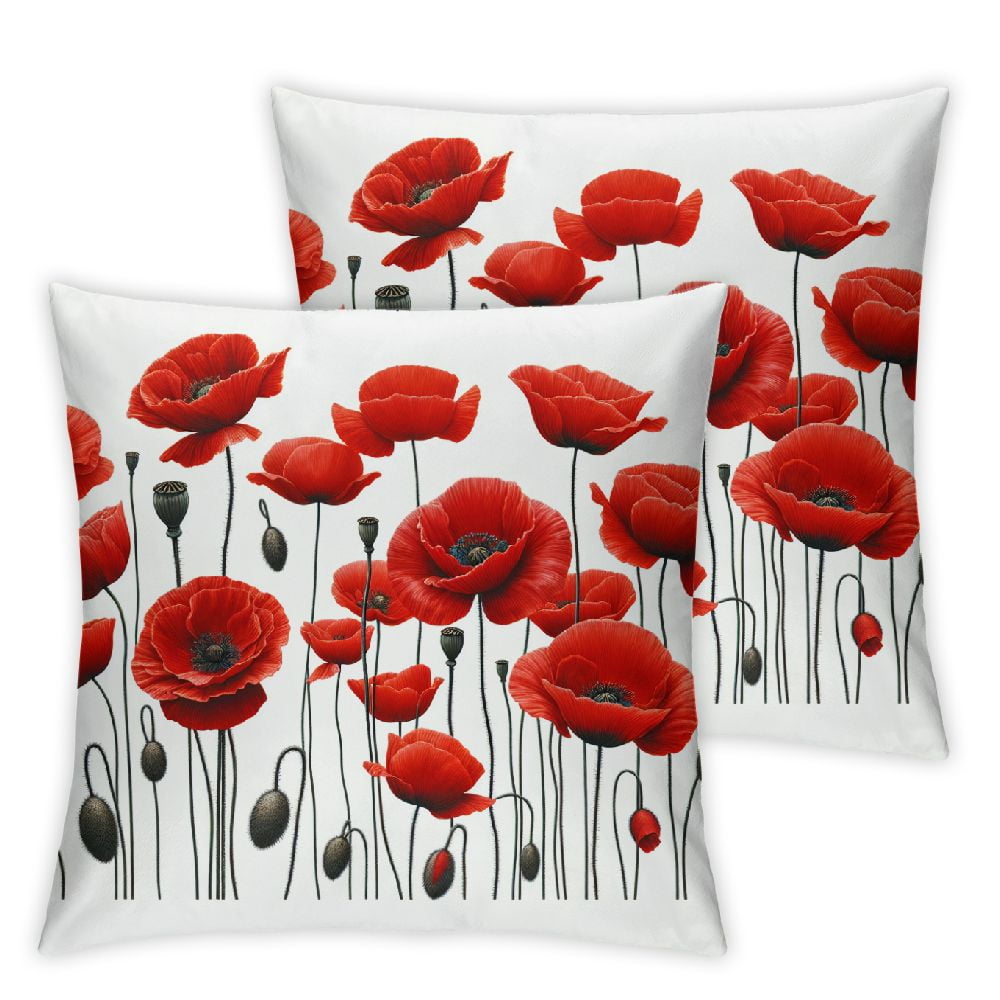Red Poppy Throw Pillow Cover Flower Cushion Pack Wild Floral Home ...