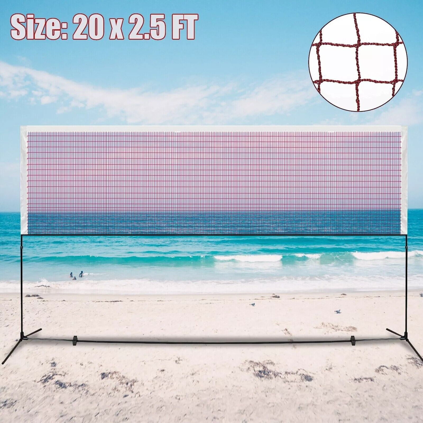 Red Portable Badminton Net Tennis Volleyball Pickleball Sport Net for Indoor Outdoor 20 x 2.5FT ...