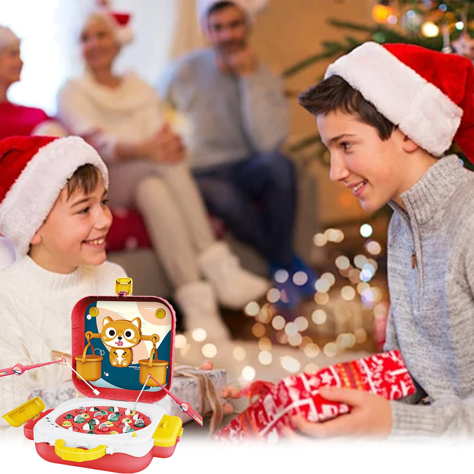 Red Portable Magnetic Fishing Toy Set Music Rotating Fish Educational ...