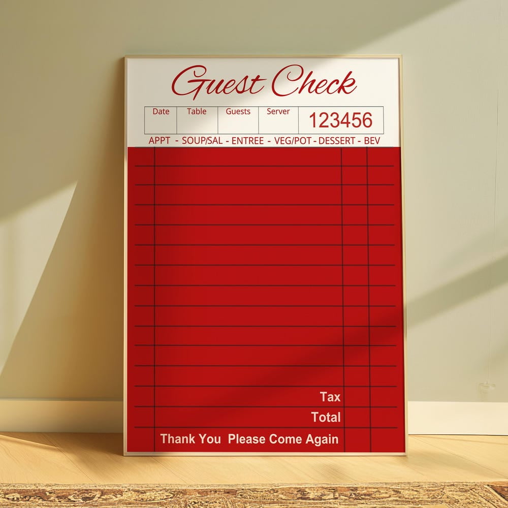 Red Poster, Blank Guest Check Poster, Trendy Wall Art, Apartment Wall ...