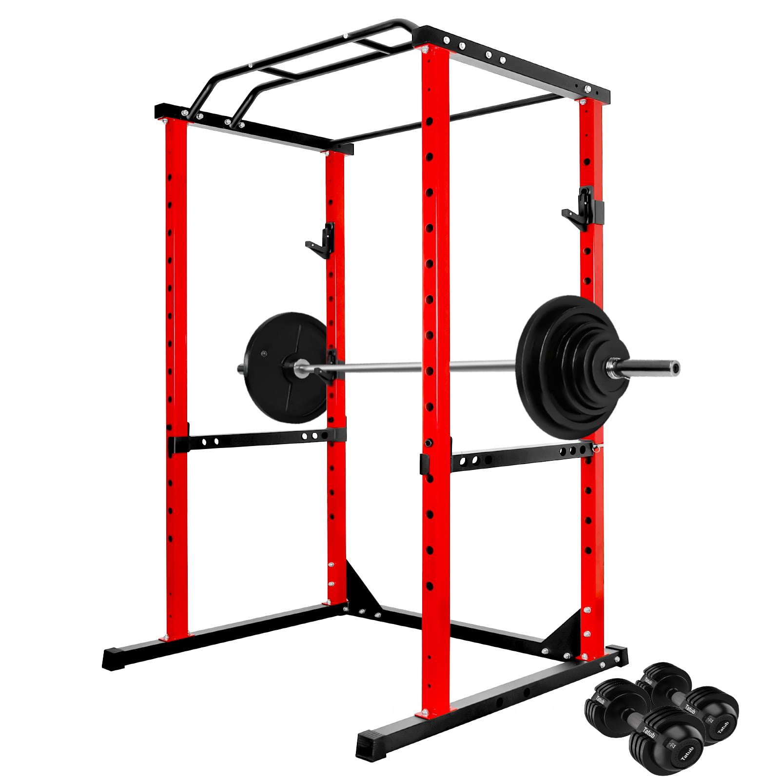 Red Power Cage, 1.8mm Thick Power Rack, Adjustable Home Gym Squat Rack ...