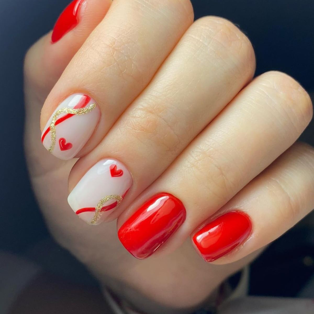 Red Press on Nails Short Square Fake Nails, Valentines Acrylic Nails ...