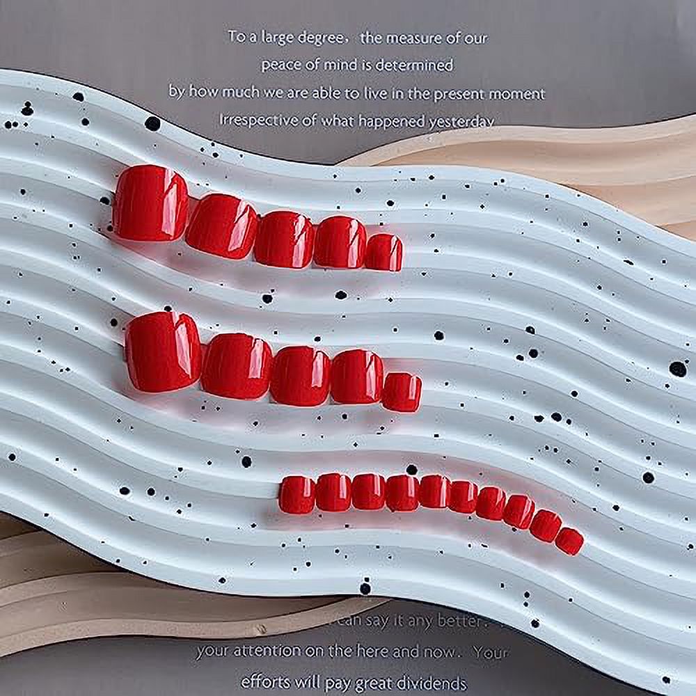 Red Press on Toenails Short, Glossy Fake Toe Nails Press on Toes Nails ...