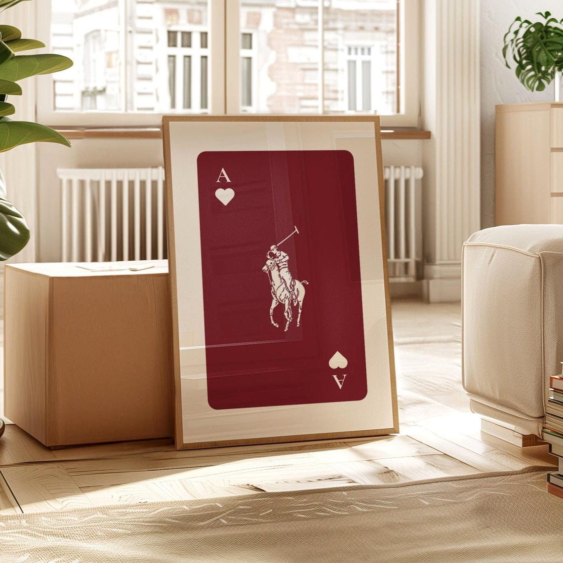 Red Print Luxury Polo Playing Card Old Money Wall Art Retro Yacht Club ...