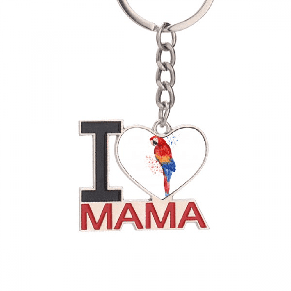 Red Psittaciformes Parrot Bird Keychain Metal Keyring Holder Love MAMA ...