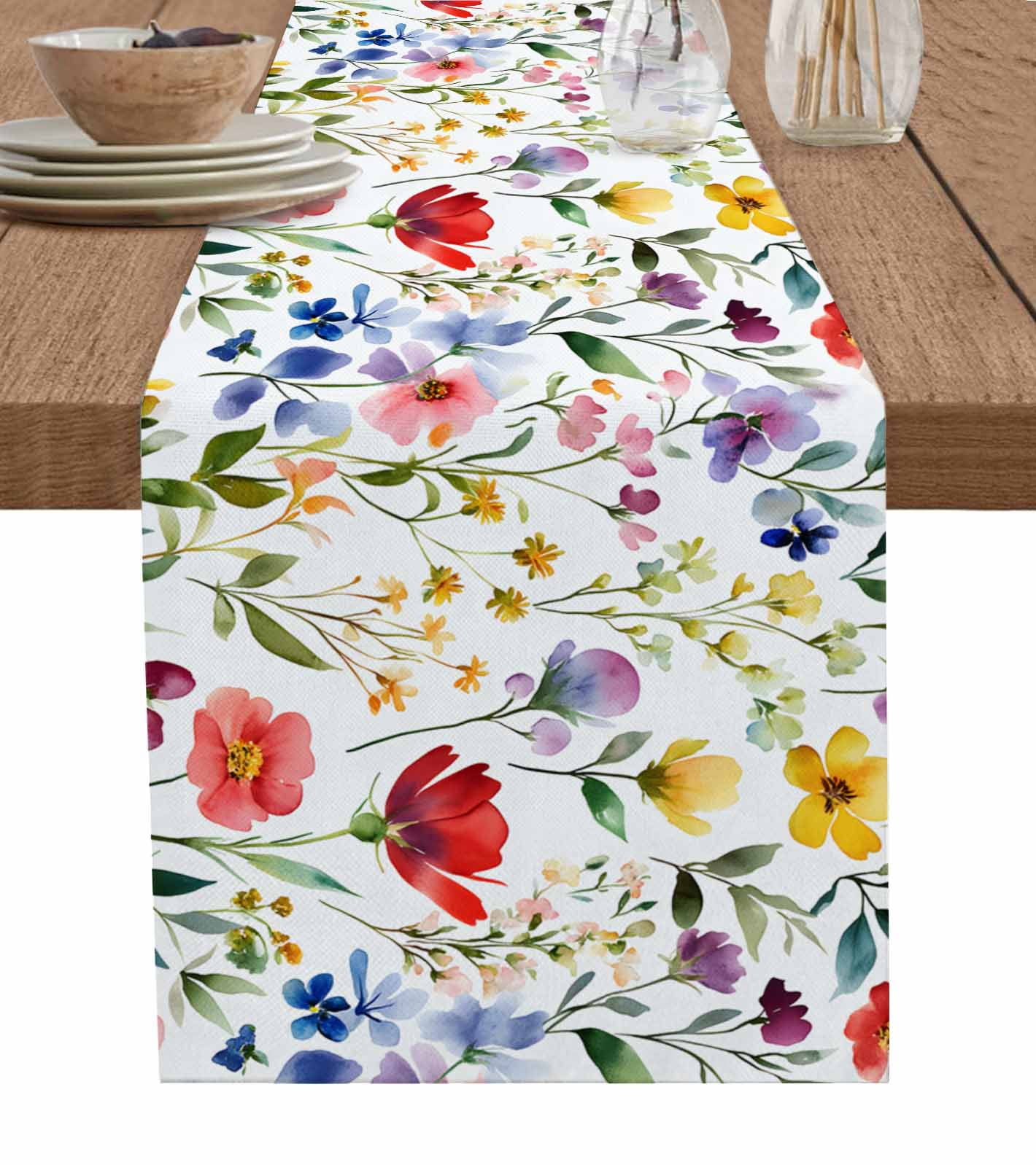 Red Purple Floral Burlap Cotton Table Runner 13x120 Inches Long, Boho ...