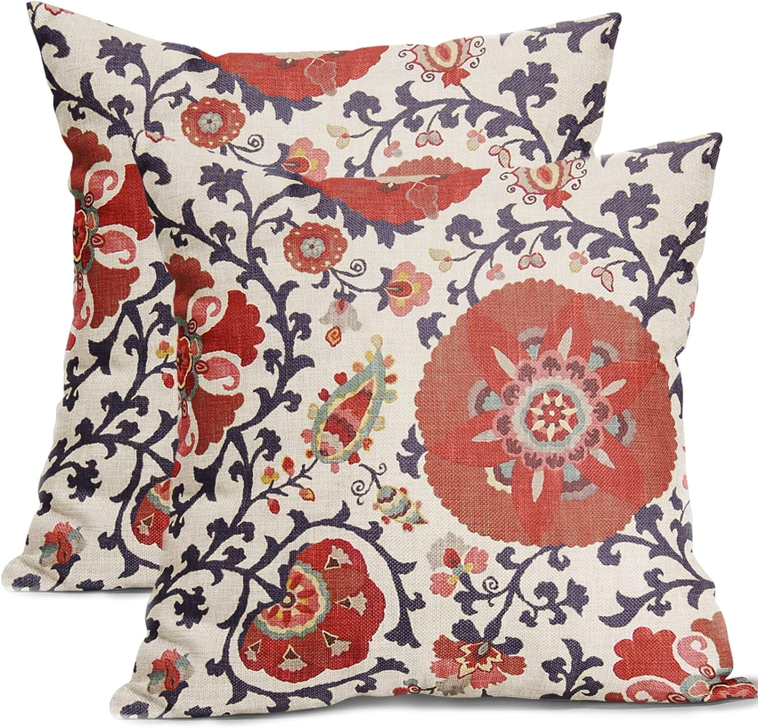 Red Purple Floral Pillow Covers 20x20 Inch Set of 2 Vintage Flower ...