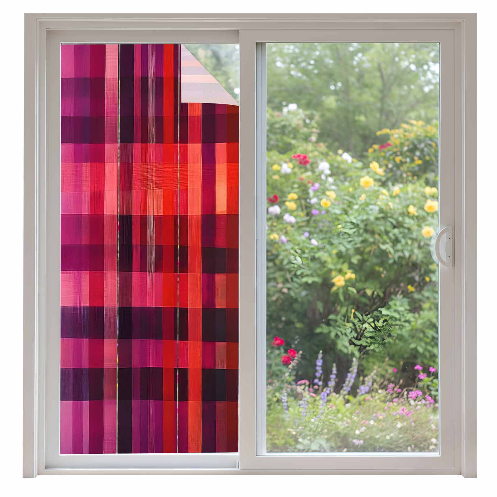 Red Purple Window Privacy Film, Modern Striped Plaid Abstract Oil ...