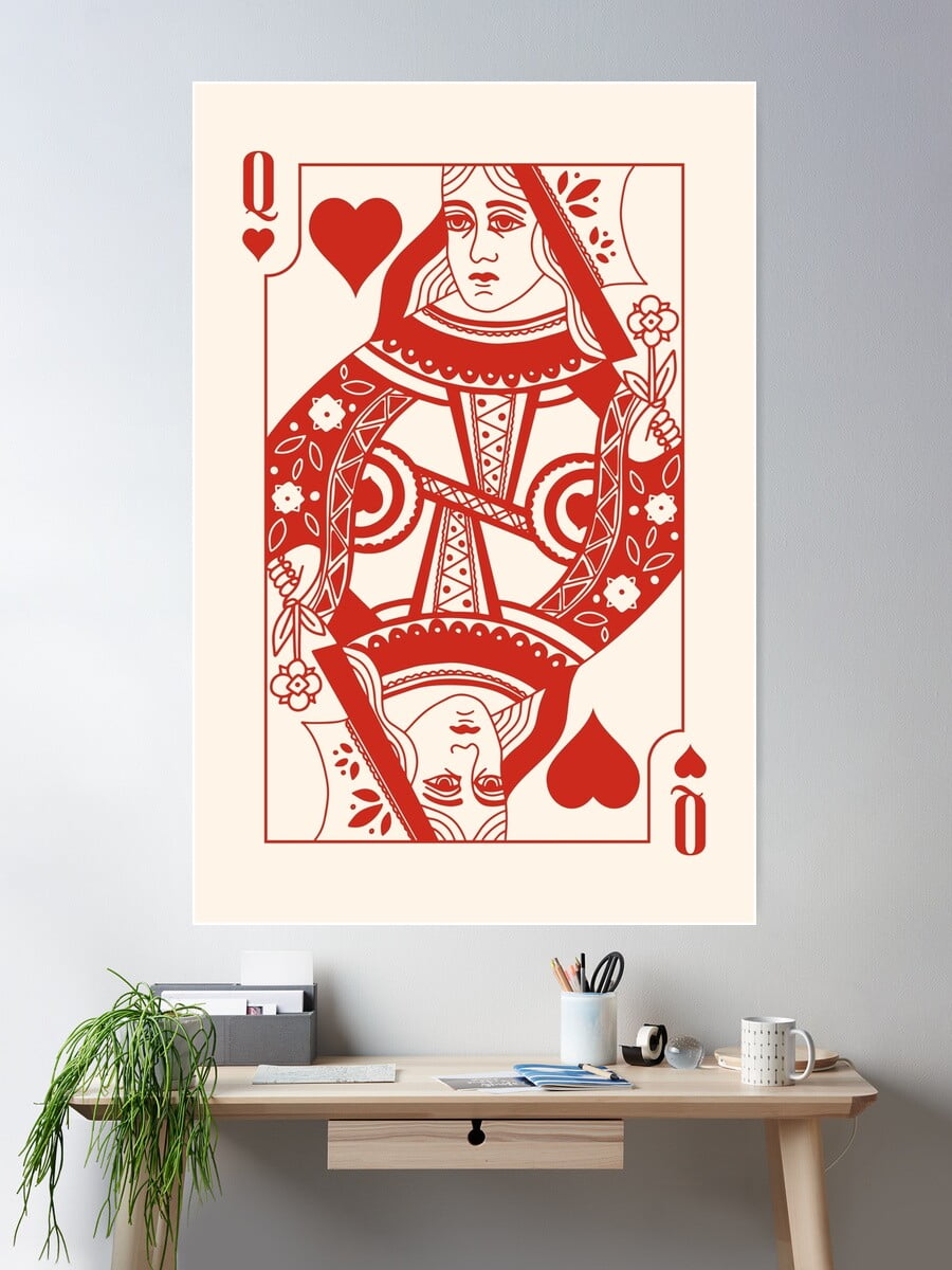 Red Queen Of Hearts Â€“ Vintage Playing Card Poster Wall Art, Modern ...