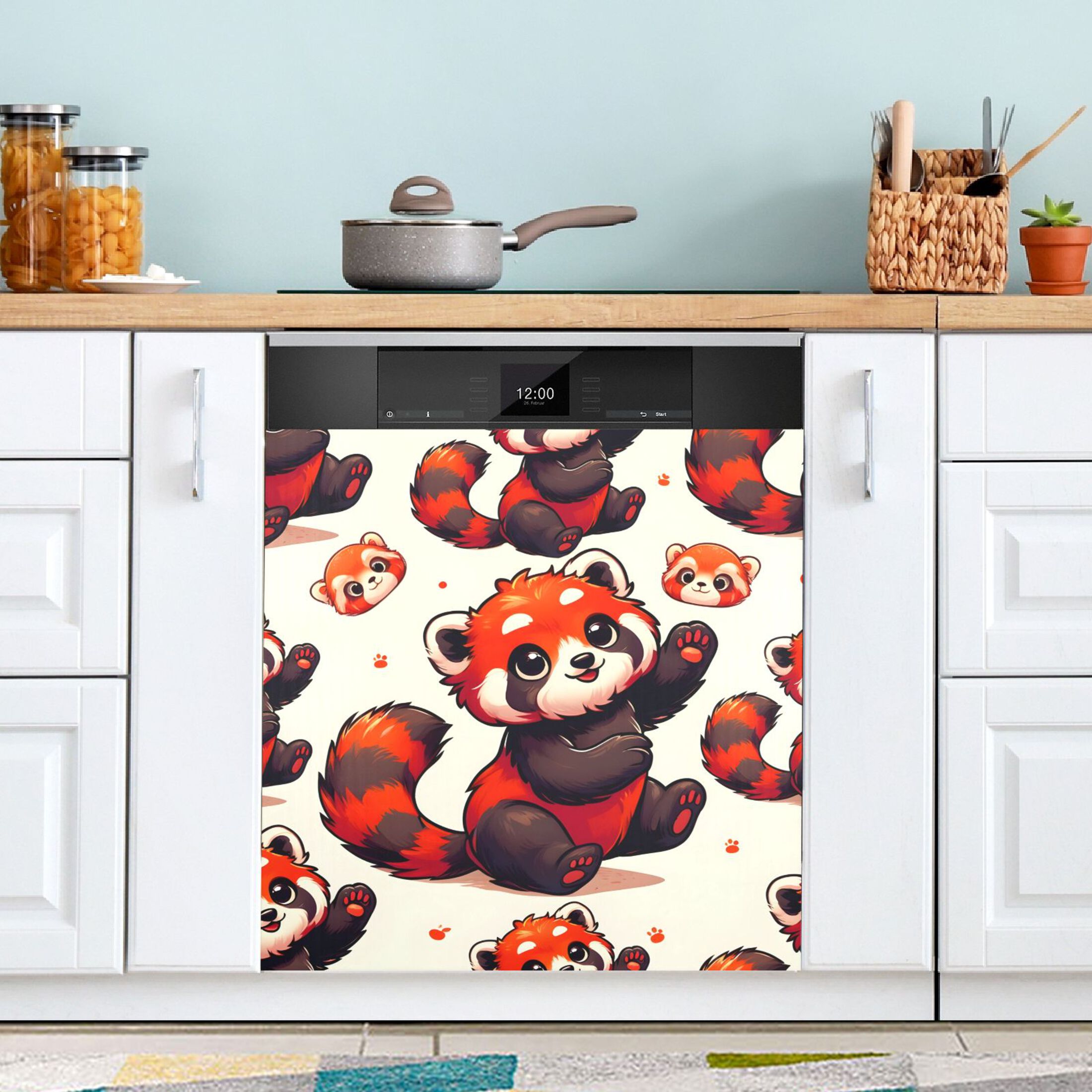 Red Raccoon and Face Magnetic Dishwasher Covers Refrigerator Magnet ...