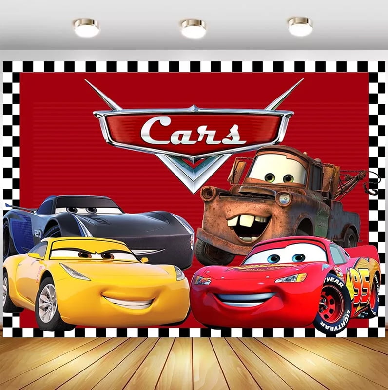 Red Race Car Birthday 5.9x3.6ft Backdrops Boy Car Racing Mobilization ...