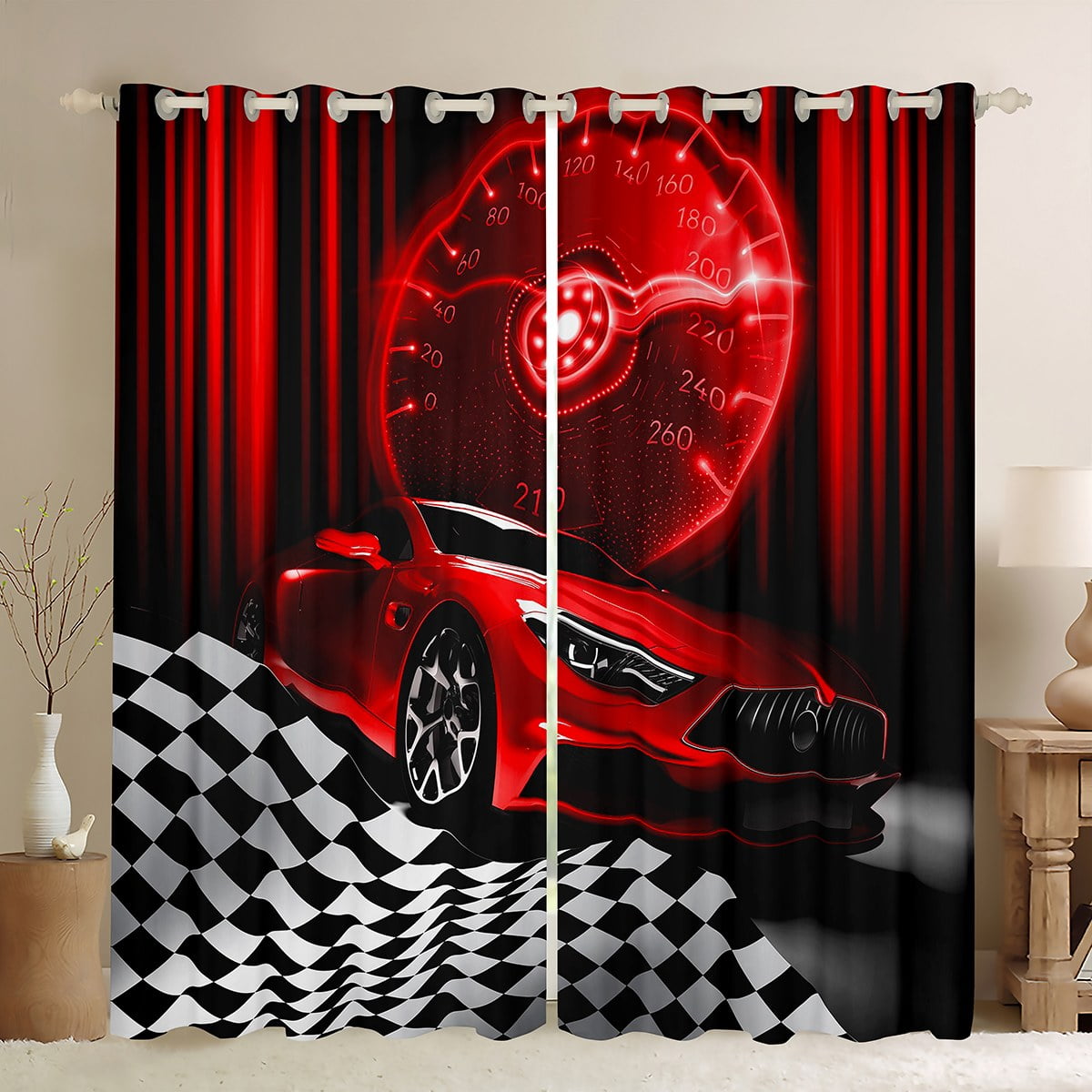 Red Race Car Curtains & Drapes,Glitter Ombre Line Art Blackout Curtains ...