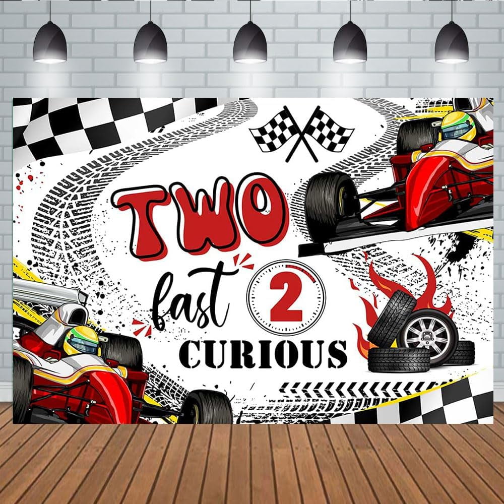 Red Race Car Happy Birthday Backdrop Two Fast 2nd Birthday Decorations ...