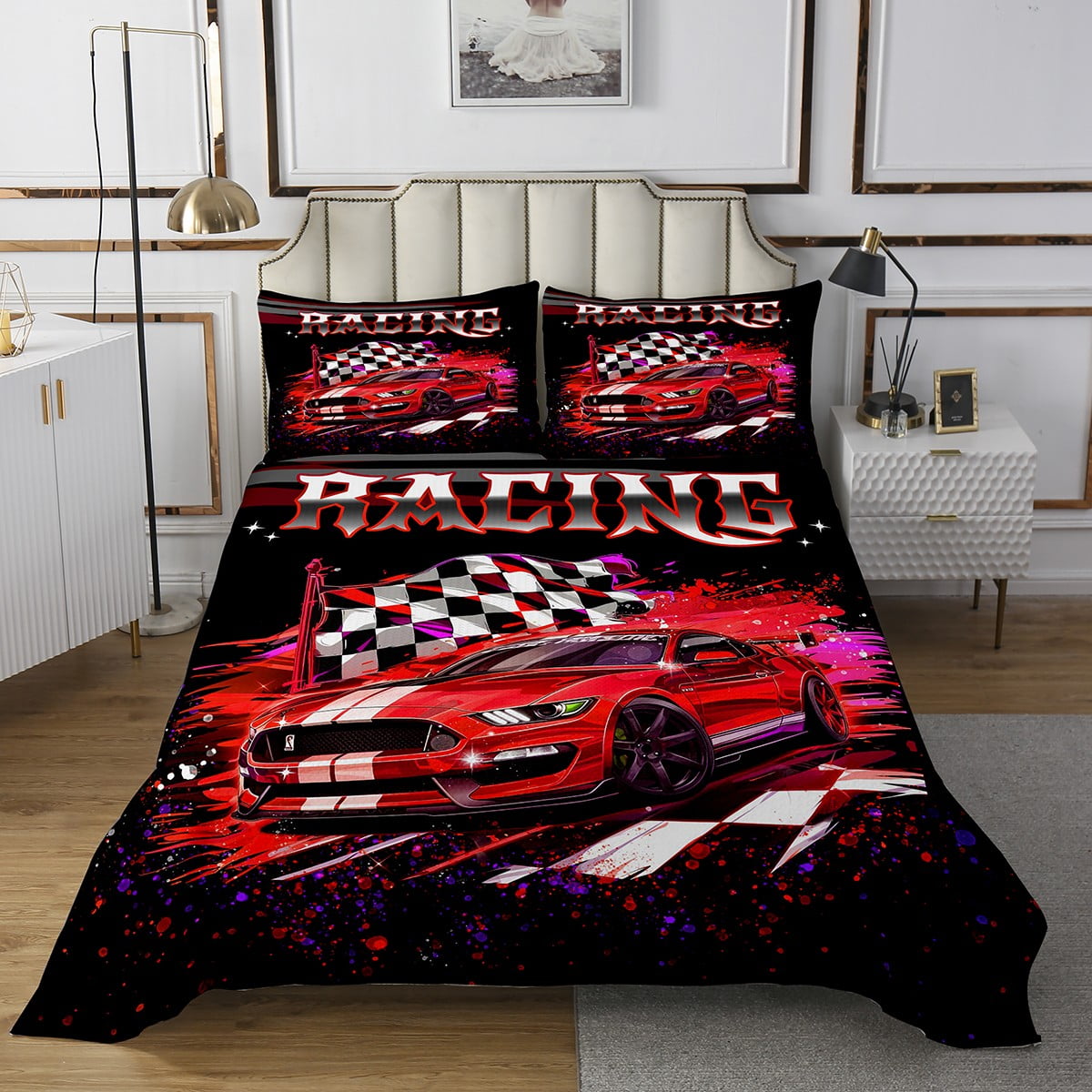 Red Race Car Kids Bedspread Set King Racing Car Quilt Sets For Boys ...
