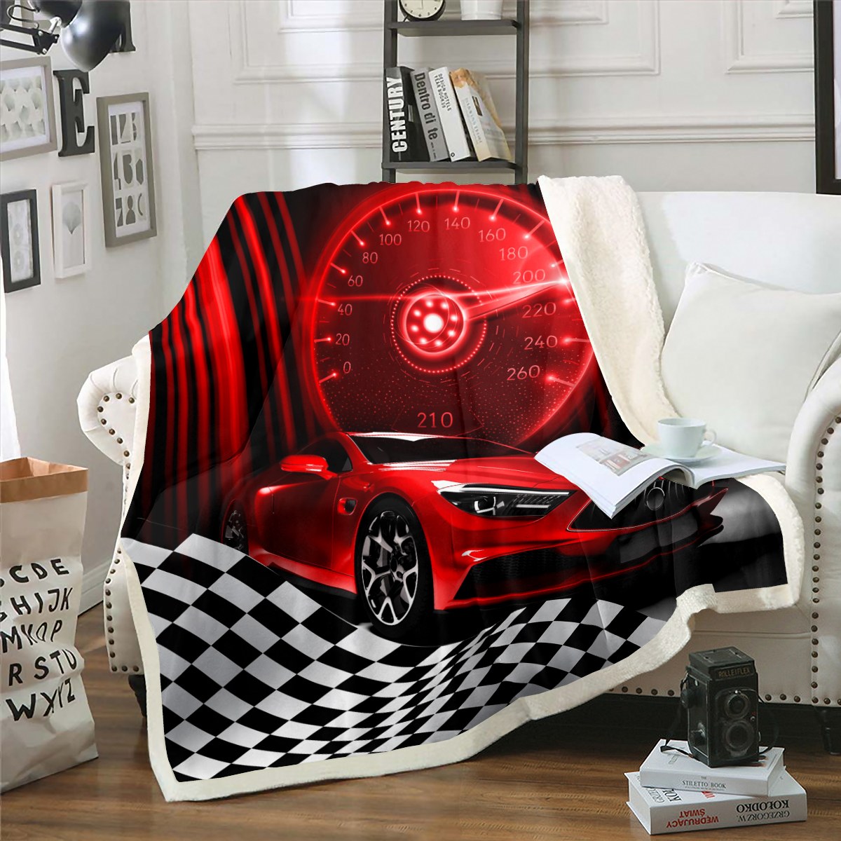 Red Race Car Throw Blanket ,Glitter Ombre Line Art Blanket Neon Light ...